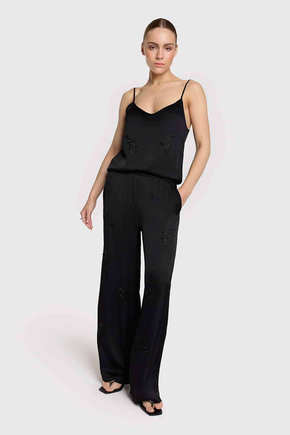 SATIN BEADED PANTS | Alix